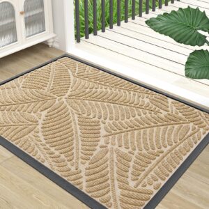 colorxy waterproof doormat, sturdy natural rubber front indoor mat, non slip low profile indoor outdoor door mat, stain and fade resistant floor mat, easy clean patio entrance mat, 30''x17'', beige