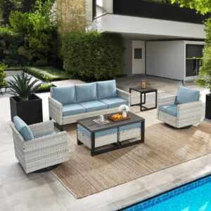 hummuh 7 piece patio furniture set outdoor sectional sofa,high back patio swivel glider chairs with ottomans coffee table for porch,garden,backyard…