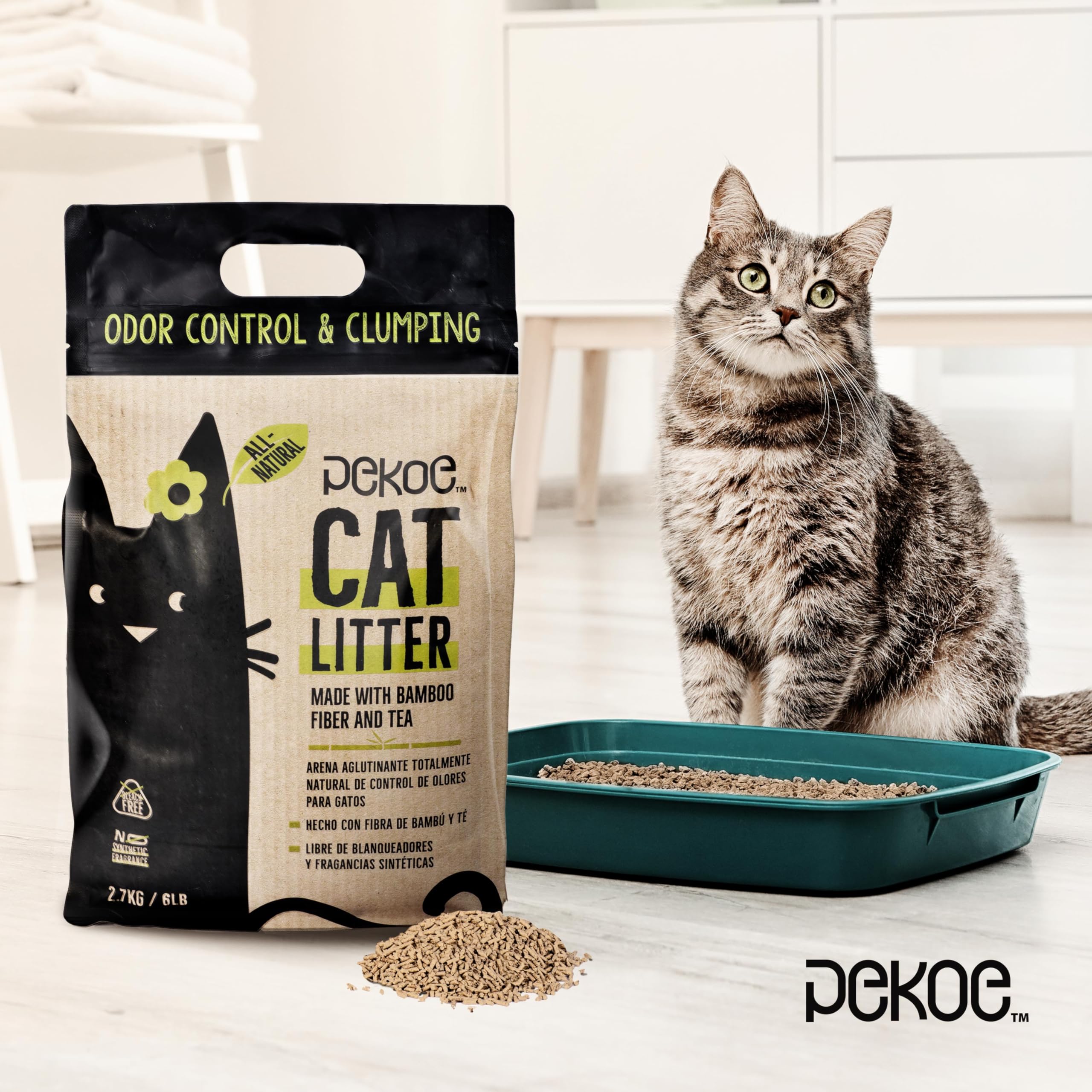 PeKoe All-Natural Odor Control & Clumping Cat Litter with Bamboo and Tea, 6-lb Bag (Pack of 1)