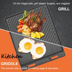 Cast Iron Reversible Grill Plate, Cast Iron Cookware with Removable Handle, Cast Iron Steak Plate Sizzle Griddle, Cast Iron Skillet Pan, Pre-Seasoned Cast Iron Oven Grill Pan (11.6"x12" Rectangular)