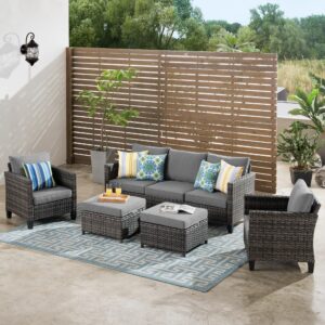 ovios patio furniture set 5-pieces outdoor wicker sofa couch with comfortable cushions rattan conversation set for backyard deck porch, dark grey