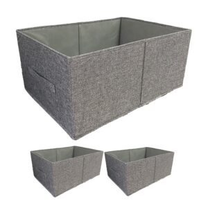 small gray storage and organization bins, baskets for shelves, closet organizer, washable, collapsible, with handles, cotton & linen (3-pack)