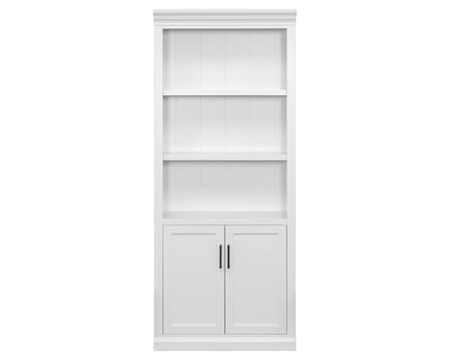 Martin Furniture Modern Wood Lower Doors Bookcase, Office Bookcase, Office Shelving, Office Storage, Fully Assembled, White