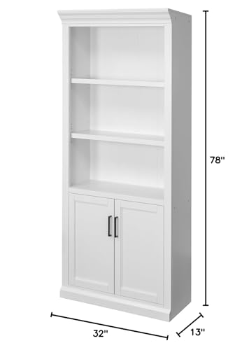 Martin Furniture Modern Wood Lower Doors Bookcase, Office Bookcase, Office Shelving, Office Storage, Fully Assembled, White