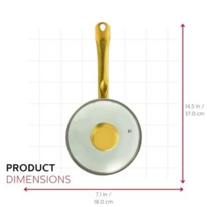 Holstein Housewares 2.5QT White Ceramic Nonstick Saucepan with Lid, Gold Color and Stainless Steel Handle, Golden Elegance