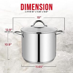 Bakken-Swiss Deluxe 16-Quart Stainless Steel Stockpot w/Tempered Glass See-Through Lid - Simmering Delicious Soups Stews & Induction Cooking - Exceptional Heat Distribution - Heavy-Duty & Food-Grade