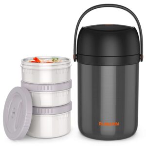 runkrin insulated food jar 64oz for hot food 6 hours, 3 tiers leak-proof stackable thermal lunch box containers, stainless steel vacuum soup storage for kids men women, school picnic