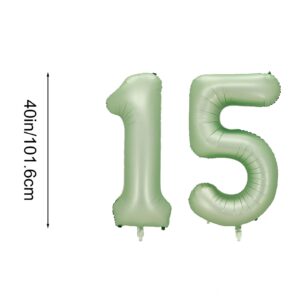 YFHVJTKO 40 Inch Number 15 Foil Balloons 15th Celebration Decorations for Happy 15th Birthday Party Wedding Bridal Shower Engagement Photo Shoot Anniversary Decoration, Number 15 Olive Green Balloon