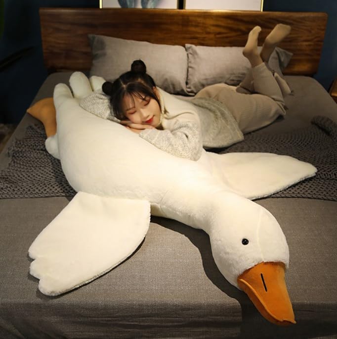 MUVLUS Goose Stuffed Animal Giant White Goose Plush Pillow,Cute Duck Toy Soft Hugging Swan Plush Pillow Gifts for Kids Adults (75in)