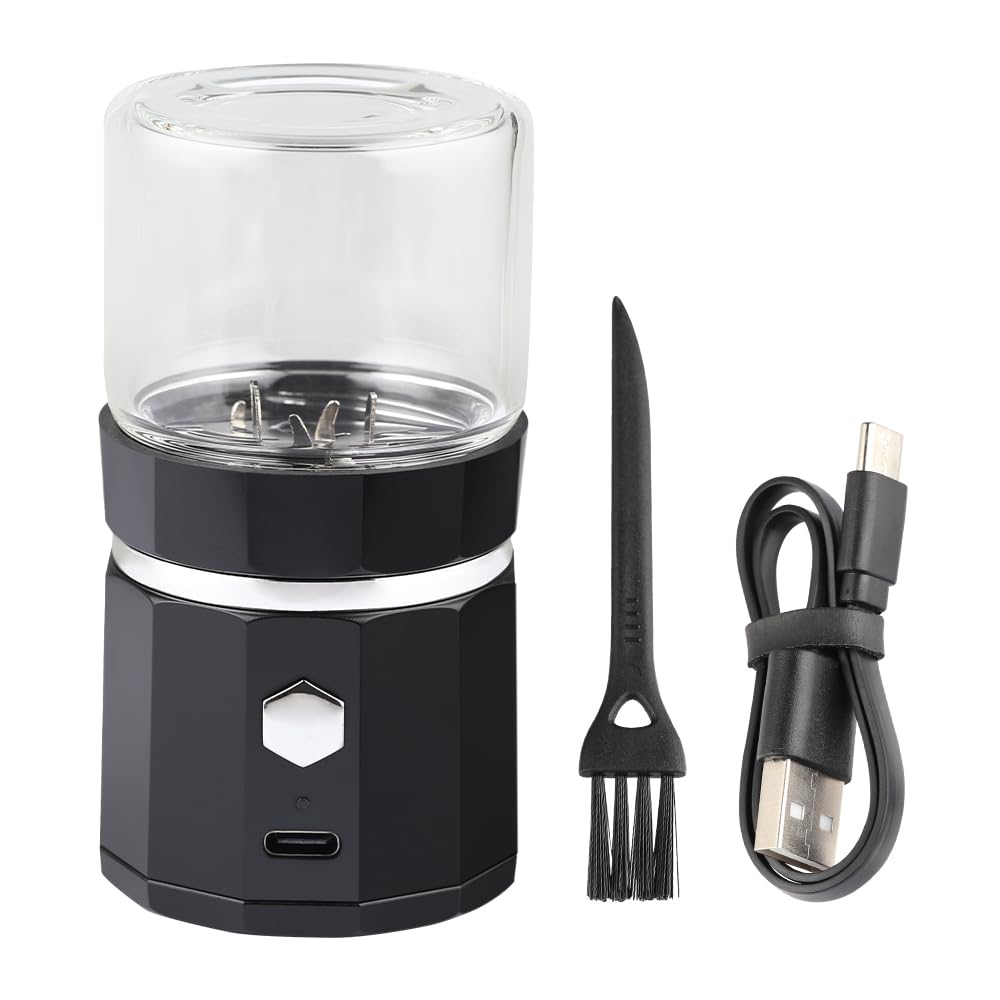 Electric Grinder spice grinder Herb Grinder - Compact and Efficient with USB Rechargeable Battery - 1.7oz Glass Spice Chamber - Premium Quality