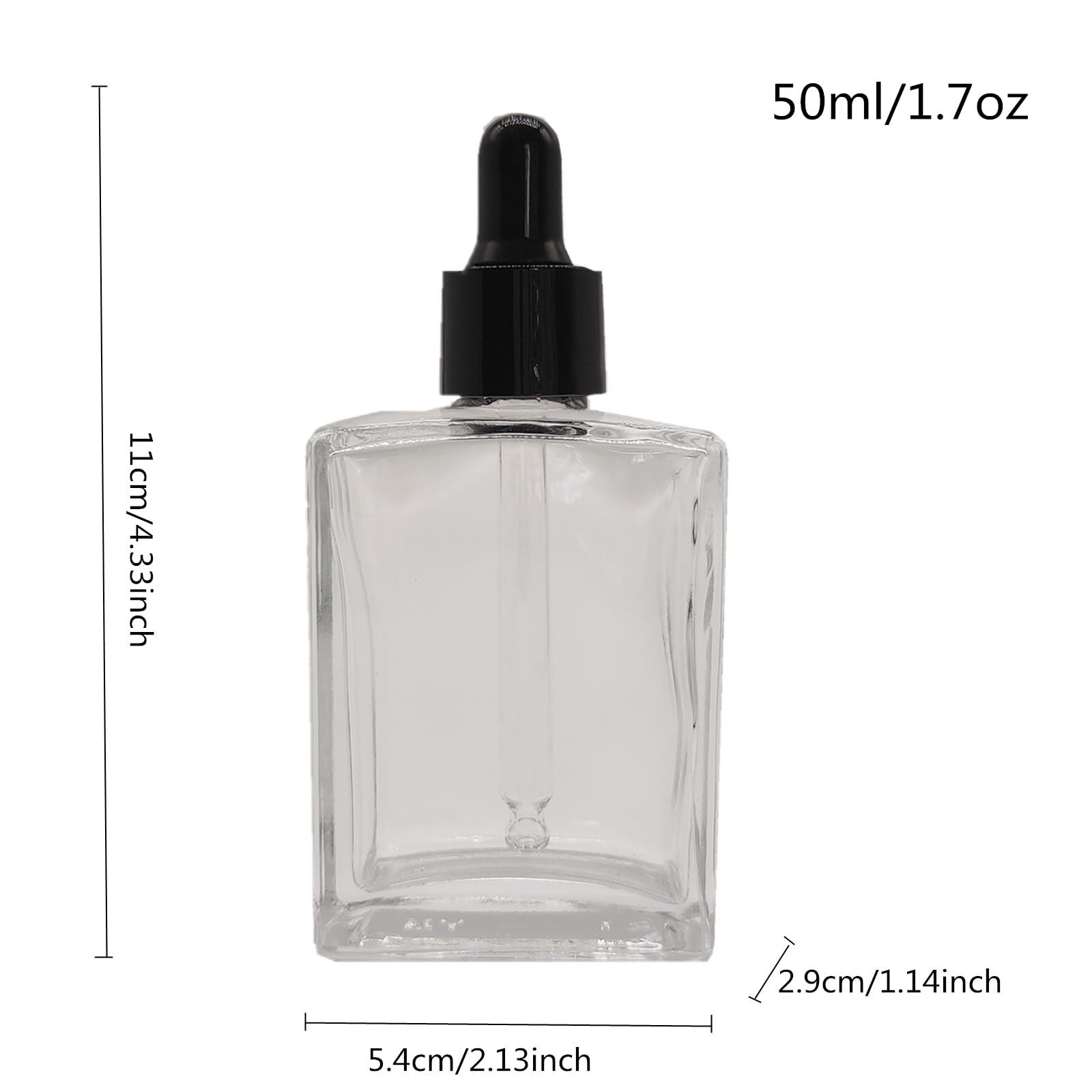 PimyRcyi Dropper 50ml Empty Essential Oil Drop Bottle, 1.7oz Square Essence Glass Bottles Lab Dropping Serum Container For Liquid, Perfumes (8pcs,Clear)