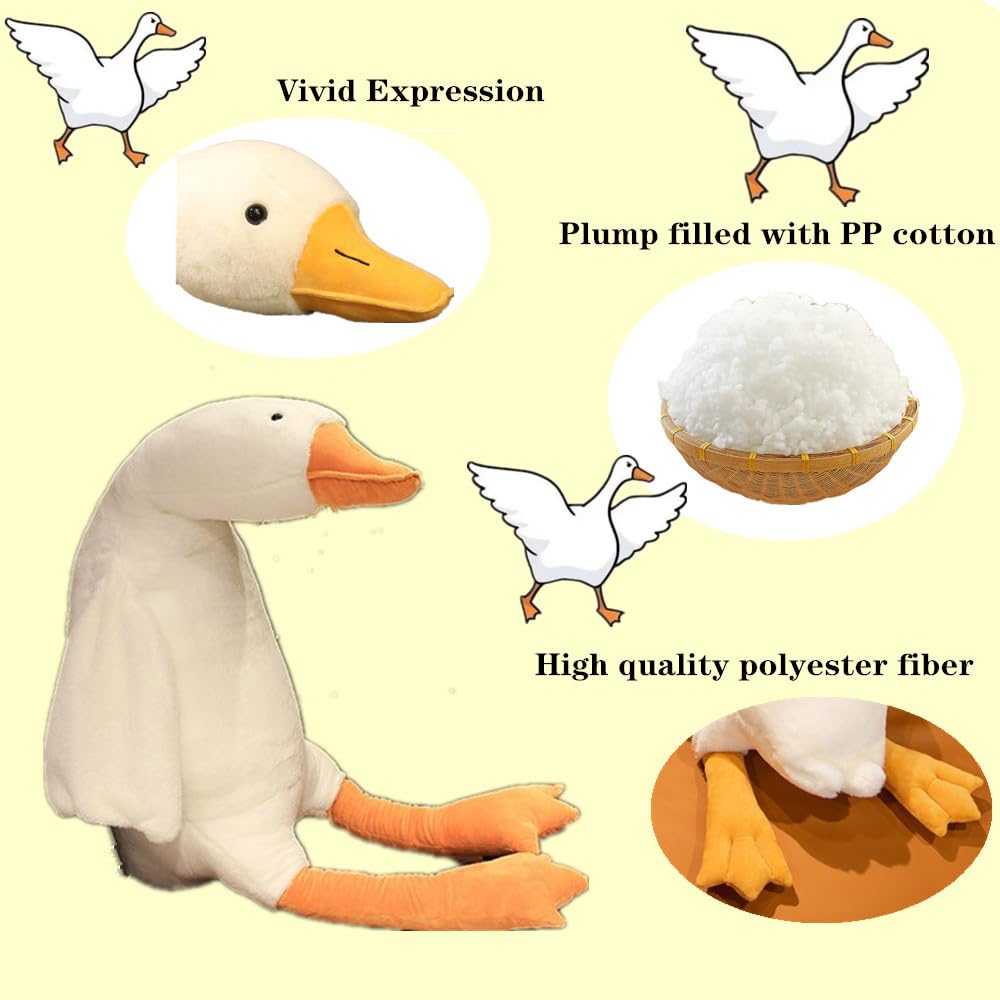 MUVLUS Goose Stuffed Animal Giant White Goose Plush Pillow,Cute Duck Toy Soft Hugging Swan Plush Pillow Gifts for Kids Adults (75in)