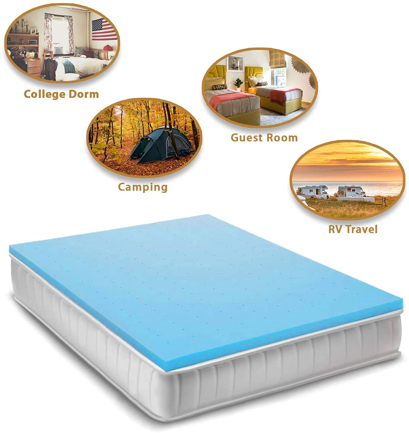 Nelaukoko Memory Foam 2 Inch Queen Mattress Topper Mattress Pad, Gel Infused Soft Bed Topper Bed Mattress Toppers for Pressure Relieving