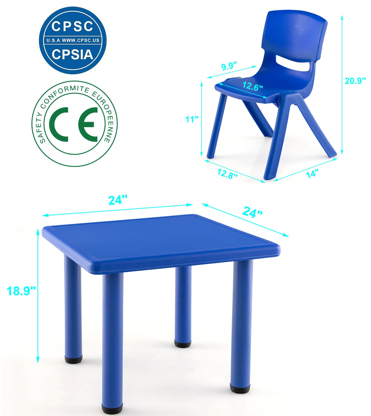 Axidou 4 Pack Premium 11" H Plastic Stackable School Chairs, Toddler and Kids Chair for Daycare, School, Outdoor, Home - Blue