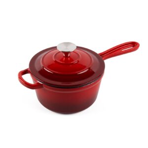 ailiboo enameled cast iron sauce pan, 1.6 quarts round sauce pot with lid, min dutch oven enamel saucepan for cooking pasta sauce, gravy, puddings & boiling, gradient red