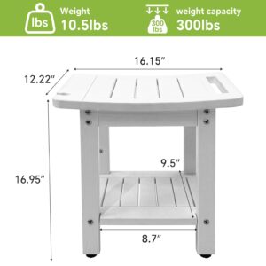 Meluvici Shower Bench Seat, HDPS Shower Stool for Inside Shower to Sit on, Waterproof Shower Chair with Shelf for Shaving Legs, Spa Bathroom Corner Shower Foot Rest, Indoor or Outdoor, White