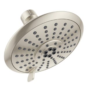 Westbrass CO563-07 5" Round Thin 5-Function Adjustable Spray Shower Head with 8" S-Shaped Wall Mount Shower Arm, Satin Nickel