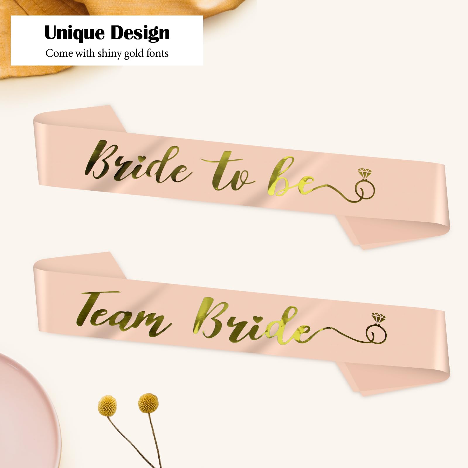 Lunhoo 12 Pack Team Bride Sash Set, Bachelorette Party Sashes, Team Bride Sash for Bridal Party and Wedding Celebrations (Rose Gold)