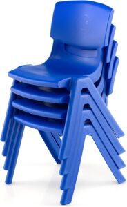 axidou 4 pack premium 11" h plastic stackable school chairs, toddler and kids chair for daycare, school, outdoor, home - blue