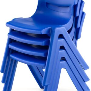 Axidou 4 Pack Premium 11" H Plastic Stackable School Chairs, Toddler and Kids Chair for Daycare, School, Outdoor, Home - Blue