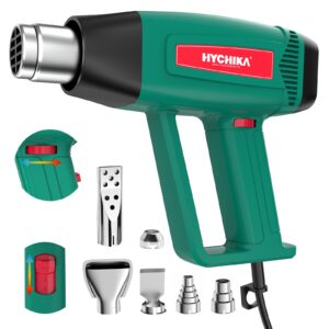 hychika heat gun, 1800w hot air gun kit with 6 nozzles 140℉-1112℉ fast heating variable temp control, heat gun for crafting, soldering, shrink tubing, shrink wrap