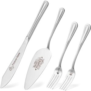 cake cutting set for wedding, wedding cake knife and server set, wedding cake cutting set and mr mrs cake forks, birthday gifts bridal shower gifts for couples (silver)