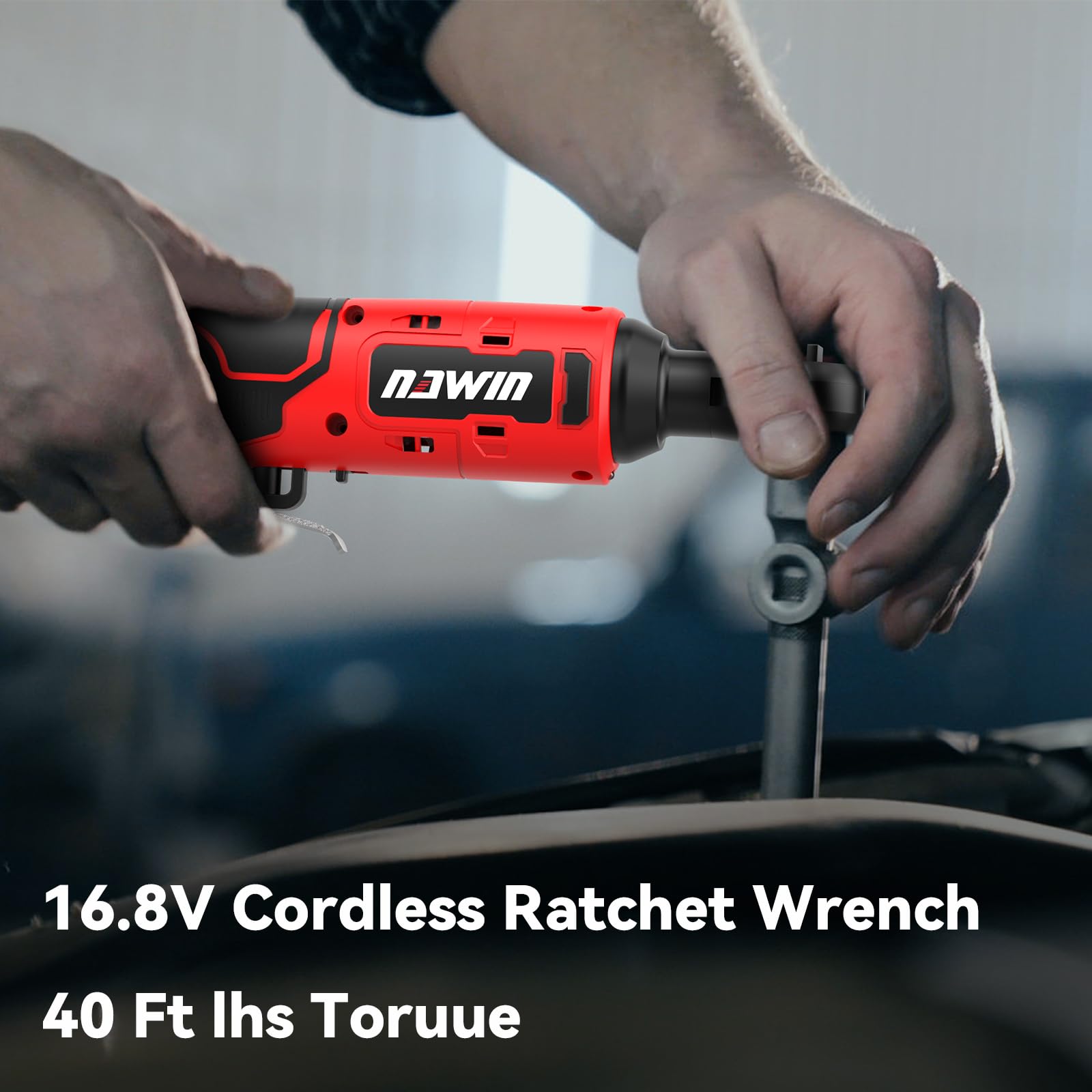 NAWIN 16.8V Electric Ratchet Wrench, 3/8" cordless ratchet with 2-Pack Batteries, 40 Ft-lbs, Ultimate Mechanic Tool Set, Ratchet Wrench 3/8", Power Ratchet Tool Kit (16.8V 3/8" Cordless Ratchet)