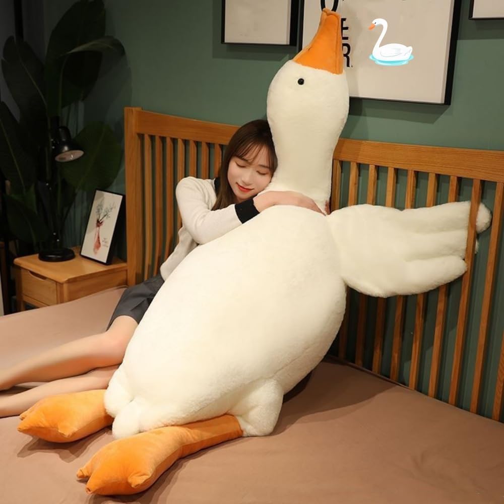 MUVLUS Goose Stuffed Animal Giant White Goose Plush Pillow,Cute Duck Toy Soft Hugging Swan Plush Pillow Gifts for Kids Adults (75in)