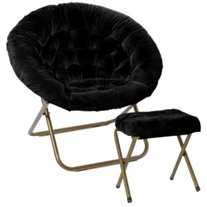 milliard cozy chair with footrest ottoman/faux fur saucer chair for bedroom/x-large (black)