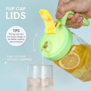 Aieve Mason Jar Pour Spout Lid for Wide Mouth Mason Jar, 2 Pack Mason Jar Pitcher Flip Cap Lids with Ergonomic Handle (Leakproof and BPA Free)