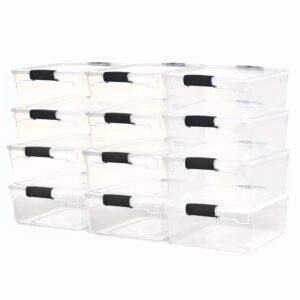 homz 15.5 qt plastic multipurpose stackable clear storage container bins with lid for home or office organization, gray latch (12 pack)