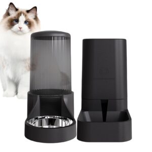 hamiledyi automatic dogs feeder and water dispenser cats gravity food feeder and waterer set with food bowl for pets puppy kitten rabbit(3.8l×2, black)