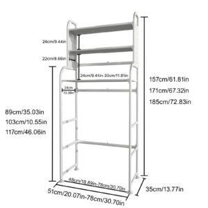 BIFCIOFH 3-Tier Expandable Over Toilet Washing Machine and Dryer Storage Rack, Height Adjustable Laundry Room Shelves, Bathroom Organization Space Saver with Pigboard and Hook (Color : White)