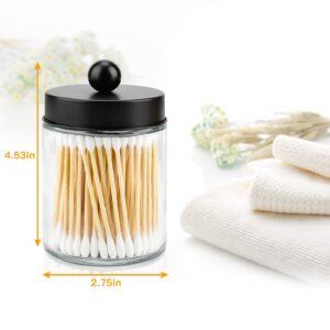 Goramio 4 Pack Glass Apothecary Jars with Lids for Bathroom, Cute Qtip Holder, Black Bathroom Accessories Set, Small Bathroom Canisters with Lids for Q-Tips, Cotton Swabs, Black Bathroom Decor