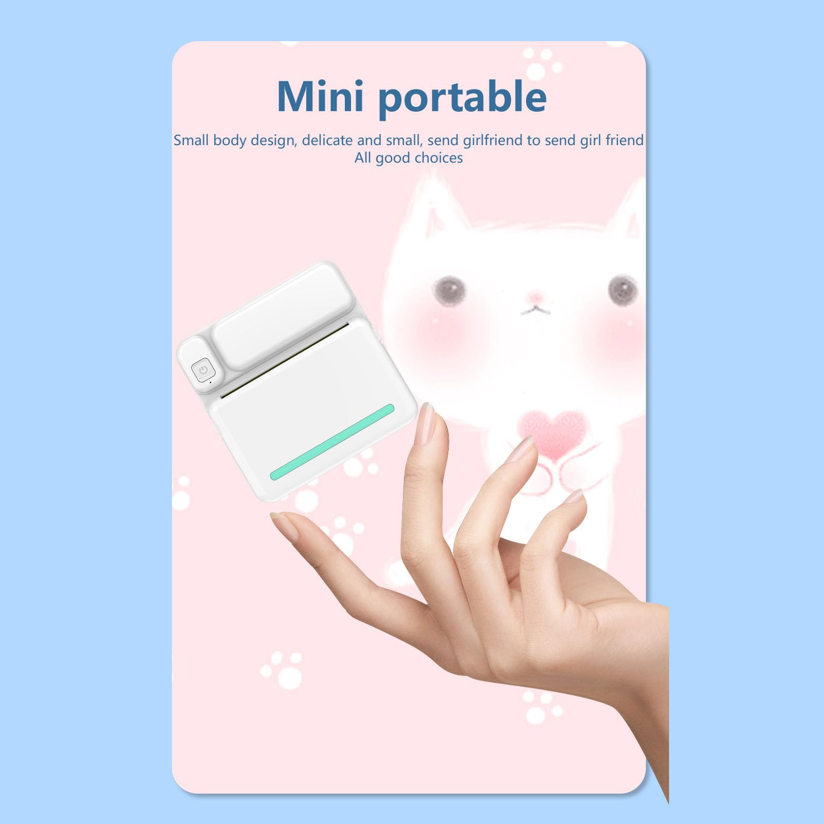 Mini Pocket Sticker Printer Portable Bluetooth Printer with 1 Rolls Paper for Journal, Memo, Photo, DIY Scrapbook