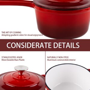 AILIBOO Enameled Cast Iron Sauce Pan, 1.6 Quarts Round Sauce Pot with Lid, Min Dutch Oven Enamel Saucepan for Cooking Pasta Sauce, Gravy, Puddings & Boiling, Gradient Red