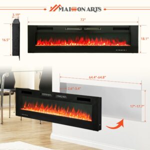 MAISON ARTS 72" Electric Fireplace Indoor Wall Mounted & Recessed Fireplace Heater with Remote Control & Touch Screen,8hrs Timer, Adjustable Flame & Bed Colors and Speed for Bedroom Living Room,1500W