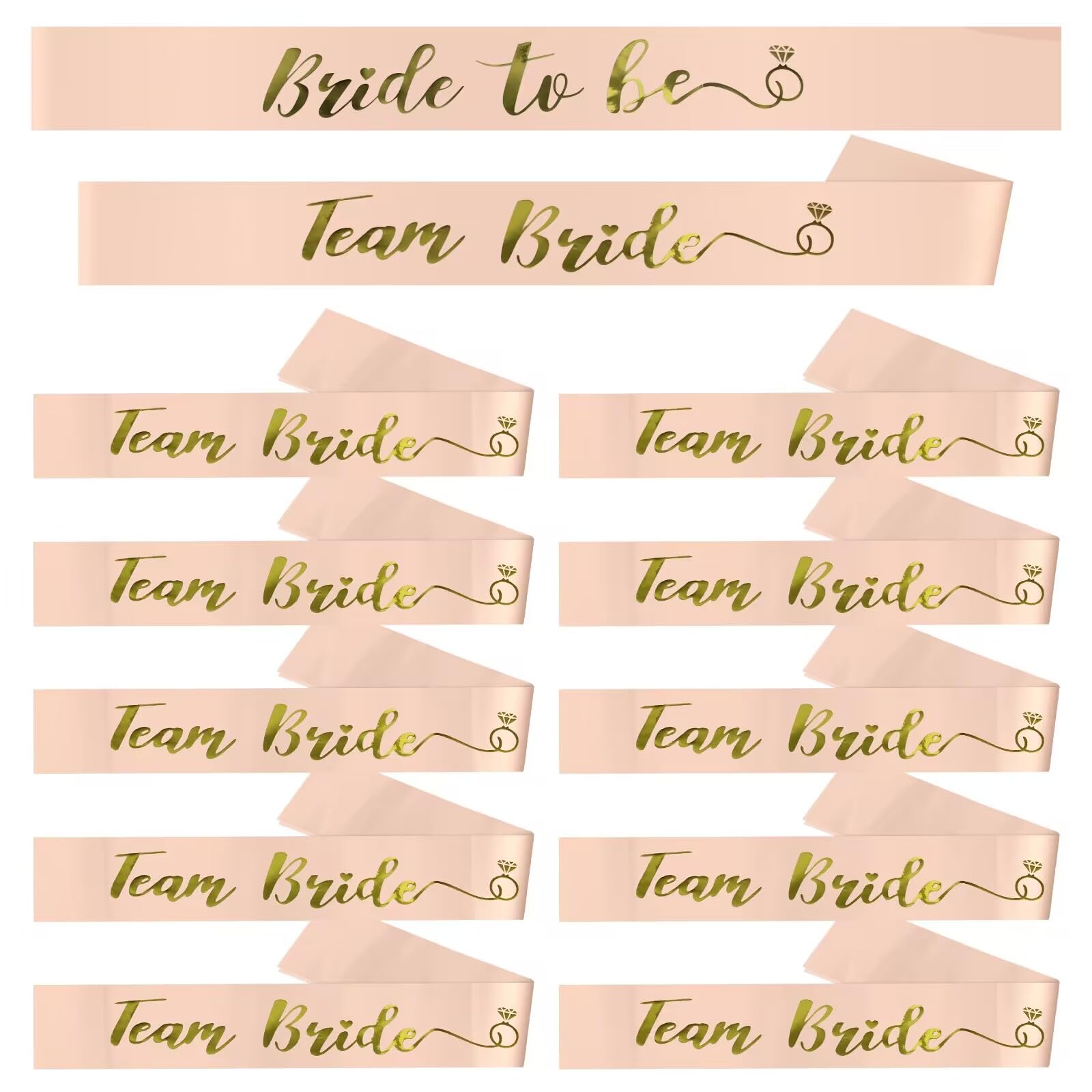 Lunhoo 12 Pack Team Bride Sash Set, Bachelorette Party Sashes, Team Bride Sash for Bridal Party and Wedding Celebrations (Rose Gold)