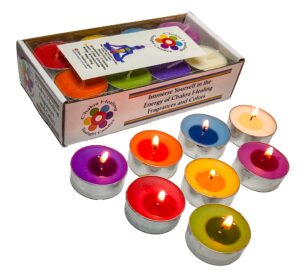 chakra colored & scented tealight candles, 16 pcs - perfect for home decor, relaxation, meditation, reiki, painting, vigils & gifts - over 56 hrs burn time