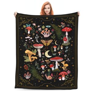 cute mushroom throw blanket aesthetic,witchy gifts for women,gothic gifts,soft cozy warm moth witchy plush blanket throw for women men teens girls boys mom,60x50 inch black