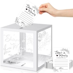 pajean 50 pcs greenery share a memory card for celebration of life memory cards box with transparent windows memory box for funeral wedding birthday graduation bridal shower guest card ideas (white)