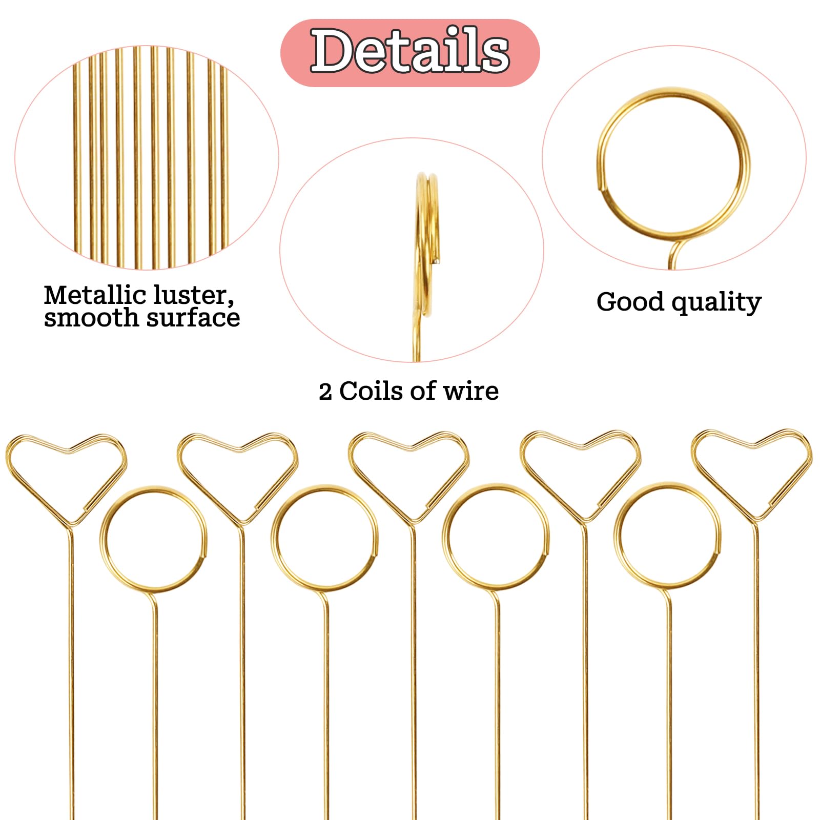 40 Pcs Flower Card Holder Stick, Metal Wire Floral Place Card Holder, Golden Round Shape Card Holders, Floral Card Holder Picks Flower Ring Loop for Wedding & Flower Arrangements, DIY Craft, 12 inches