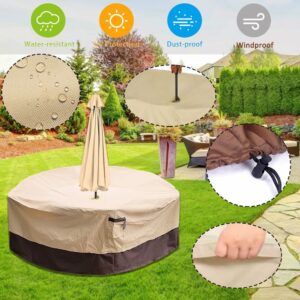 Patio Table Chair Set Cover with Umbrella Hole SUNSURE Round Waterproof Bathtub Cover Water-Resistant Outdoor Furniture Cover Oval Veranda Garden Table Covers (71x23.6in)