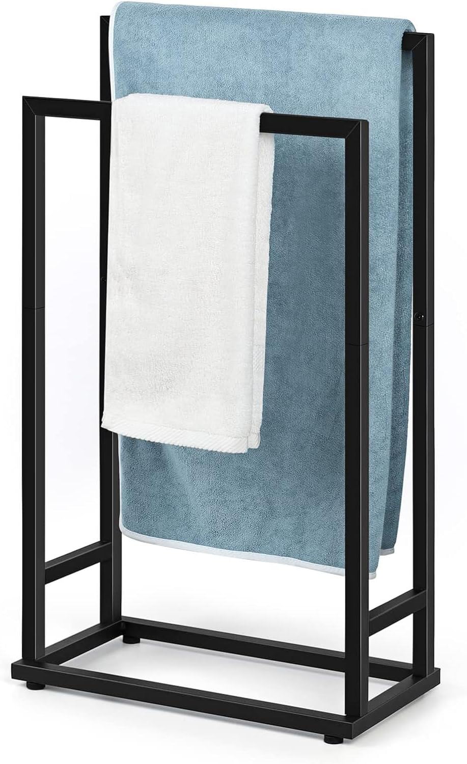 Towel Racks for Bathroom, 2 Tier Standing Stainless Steel Towel Racks Stand for Bathroom, Hand Towel Drying Rack Holder, Towel Bar Stand Blanket Rack, Black