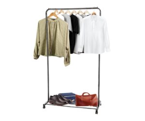 ustech heavy duty garment rack with sturdy wheels | 450 lb load capacity | adjustable metal clothing anti-slip rack for hanging clothes, lockable for stability (single rod)