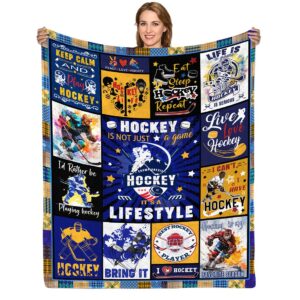 jopjoliw ice hockey gifts, hockey player blanket, hockey blanket for boys, hockey gifts for men boys, winter gifts for hockey lovers, hockey player gifts warm flannel throw blanket 50"x60"