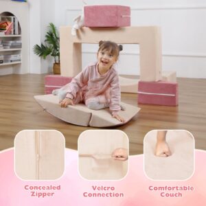 GudoInsole Play Couch Sofa for Kids Tunnel Fold Out Sofa Convertible Lounger Sofa Foam Playset for Creative Child Girls and Boys Playroom (Pink)