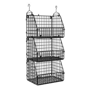 puppycute stackable wire storage baskets for kitchen closet pantry, hanging closet organizers storage shelves organization, wall mount metal basket bins, clothing vegetable & fruit organizer 3 pcs