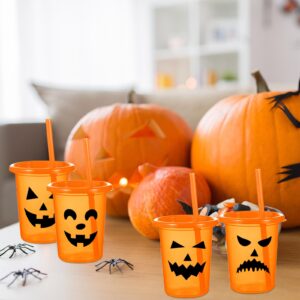 Nuanchu 12 Pcs Halloween Cups for Kids Plastic Tumbler with Lids and Straws 10 Oz Reusable Toddler Cups for Happy Halloween Party Gift Supplies (Trendy)