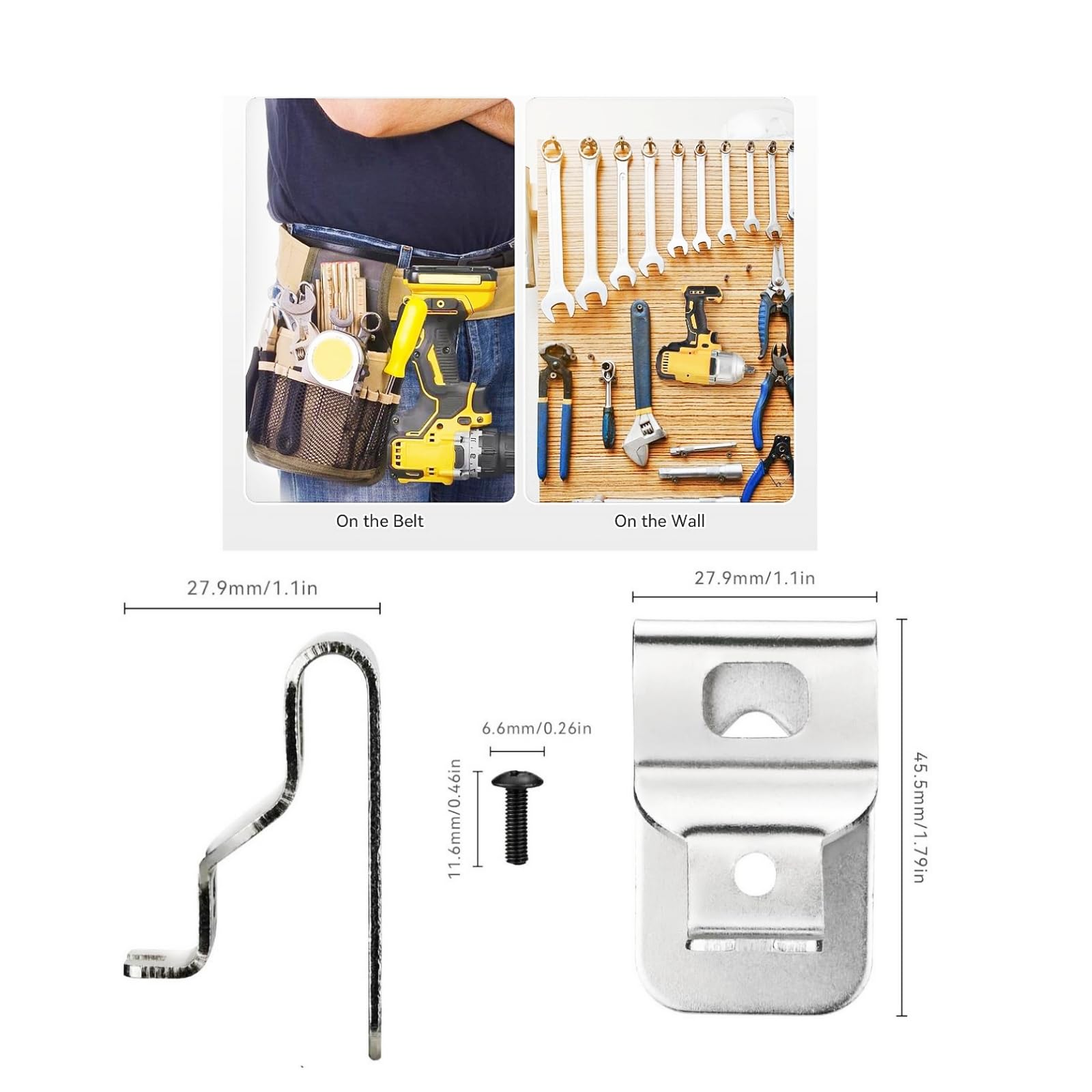 N268241 N086039 Stainless Steel Belt Clips for Dewalt 20V Power Tools, Compatible with, DCD980, DCD985, DCD980L2, DCD985L2,Includes Screws and Drill Tool Hooks (4-pack)